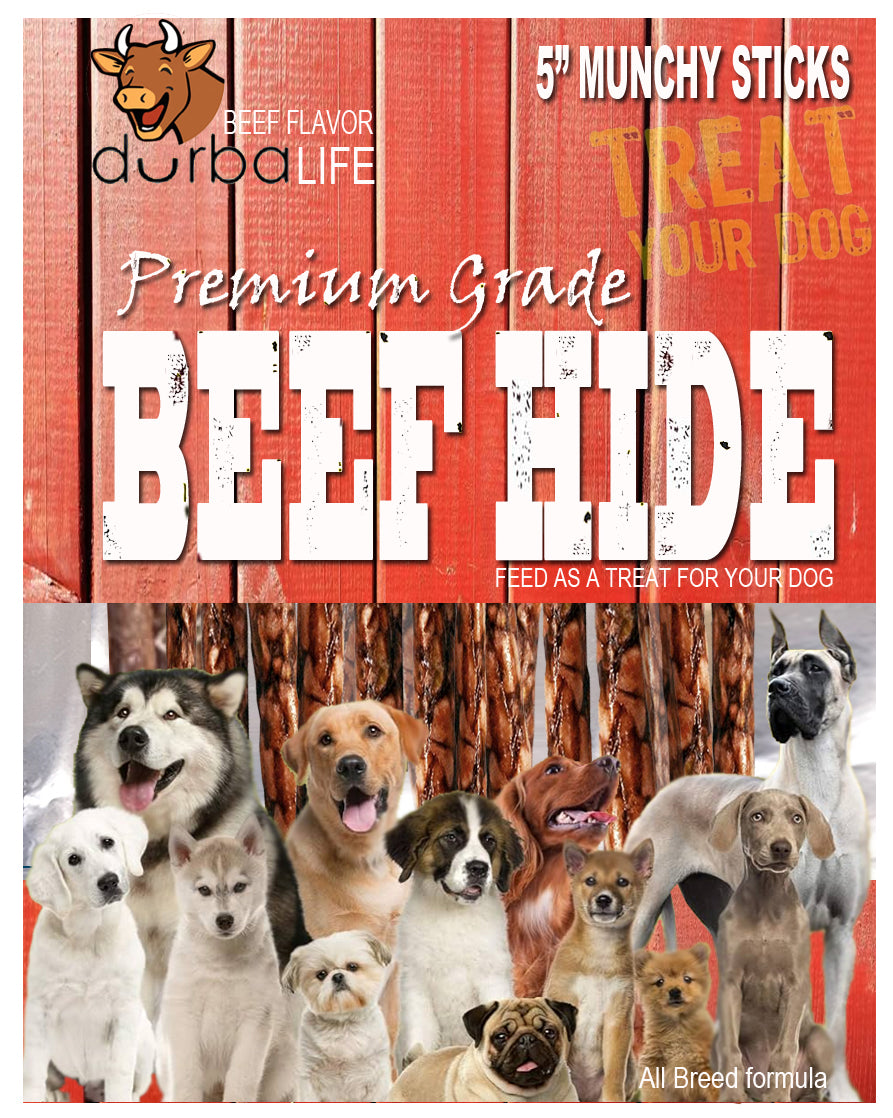 Beef Hide Treats for Dogs | 5" Premium Grade Munchy Sticks | 15 Long-L ...